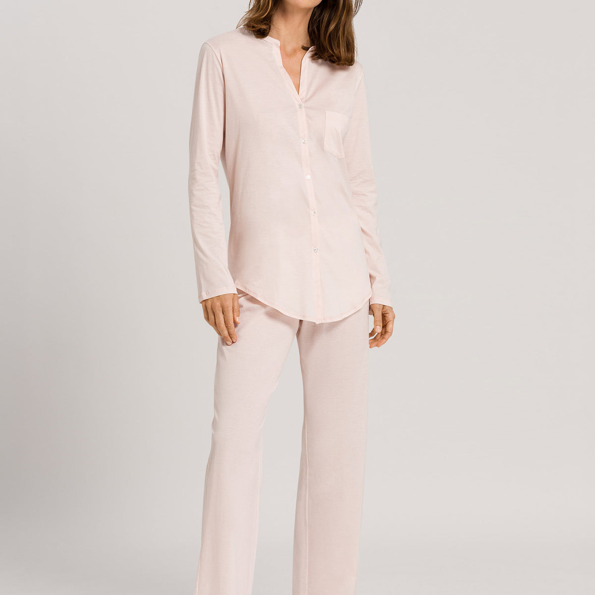 HANRO Women Pyjamas long COTTON DELUXE Night in white and crystal pink ...